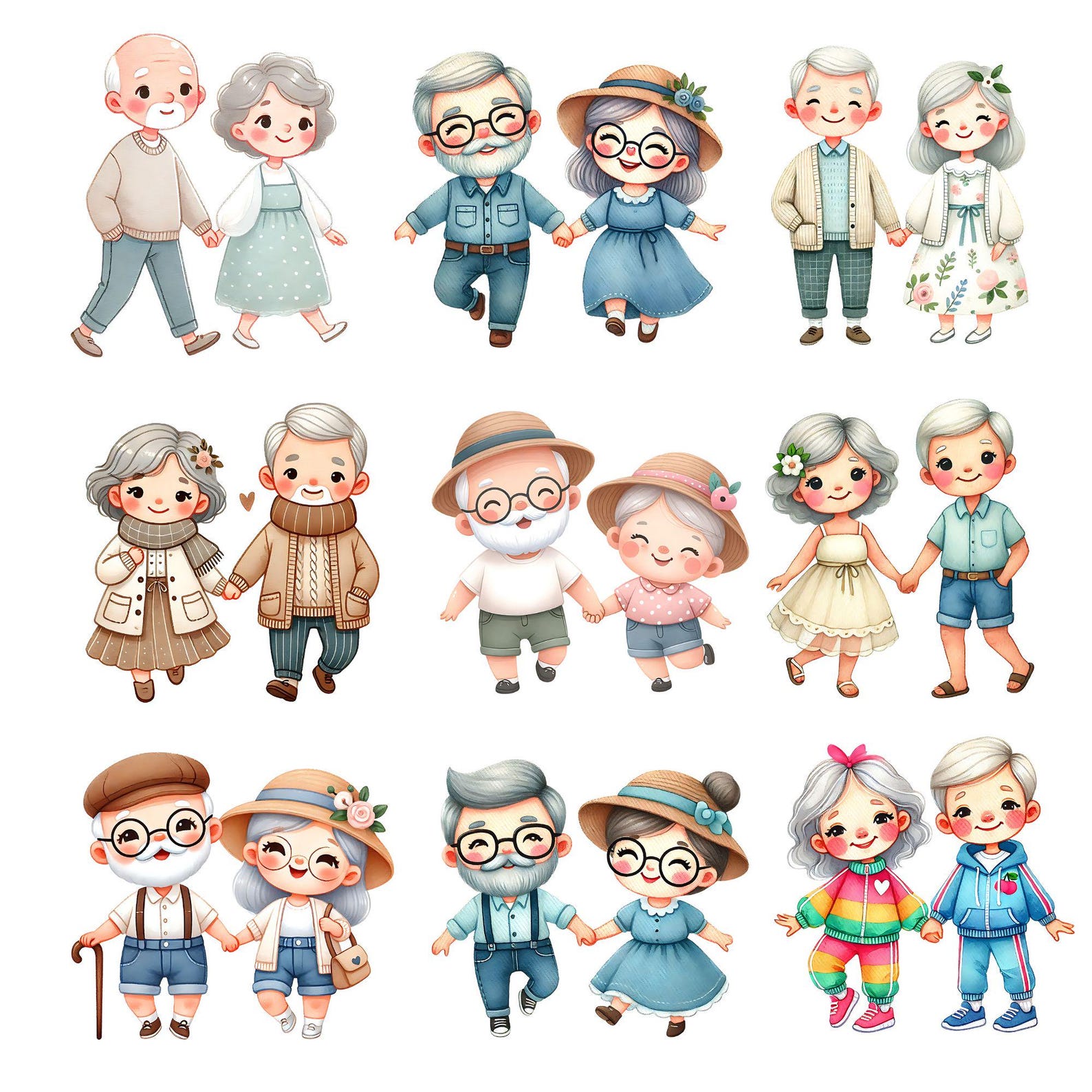 Grandparent Couple Clipart: Watercolor Family Day PNG (digital Download ...