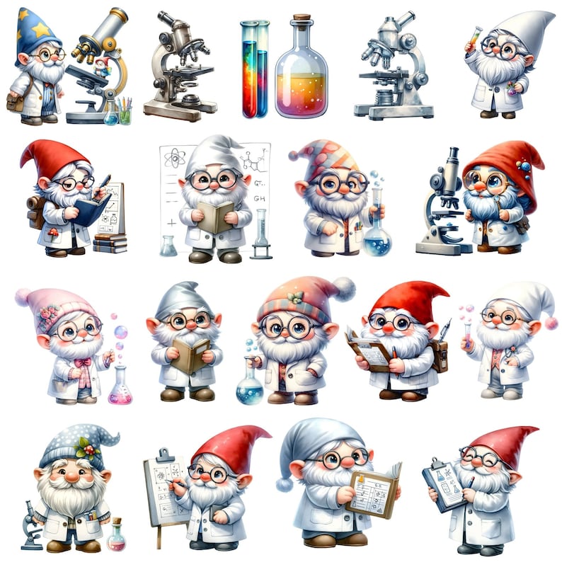 Watercolor Gnome Science Clipart, Science Nursery Clipart, Cute Science ...