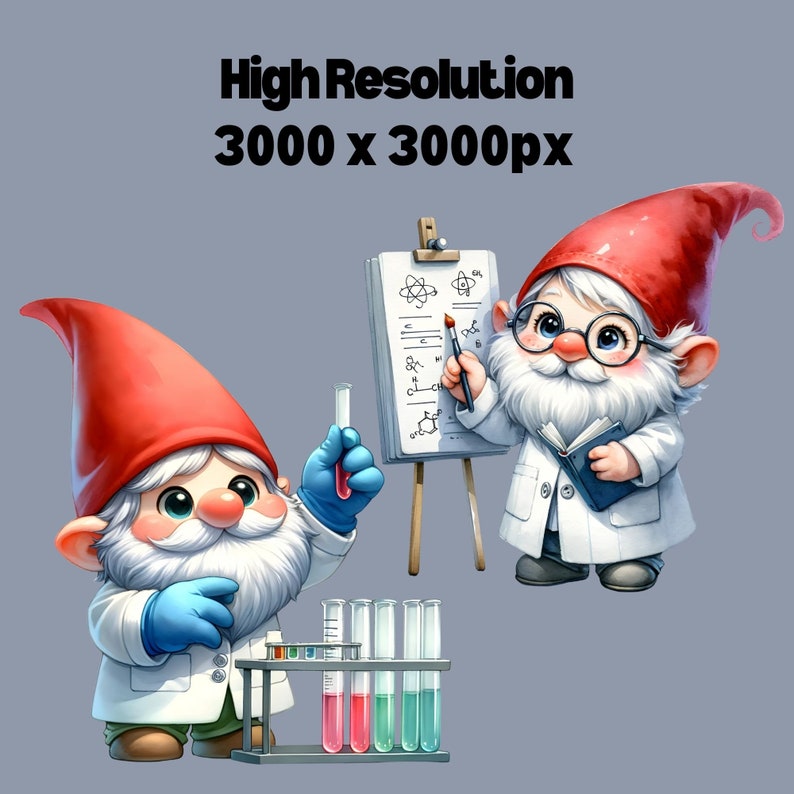 Watercolor Gnome Science Clipart, Science Nursery Clipart, Cute Science ...