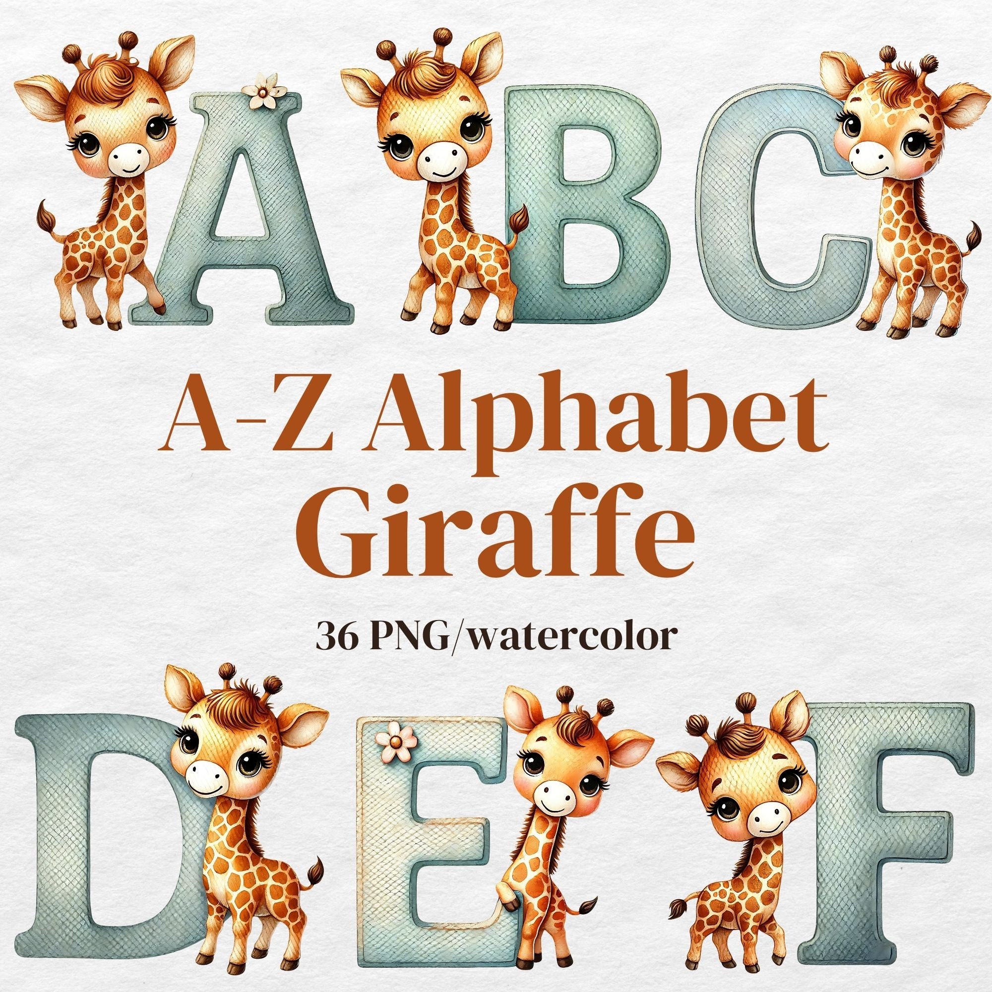 Watercolor Giraffe Alphabet A-Z Clipart, Alphabet Png Letters & Numbers ...