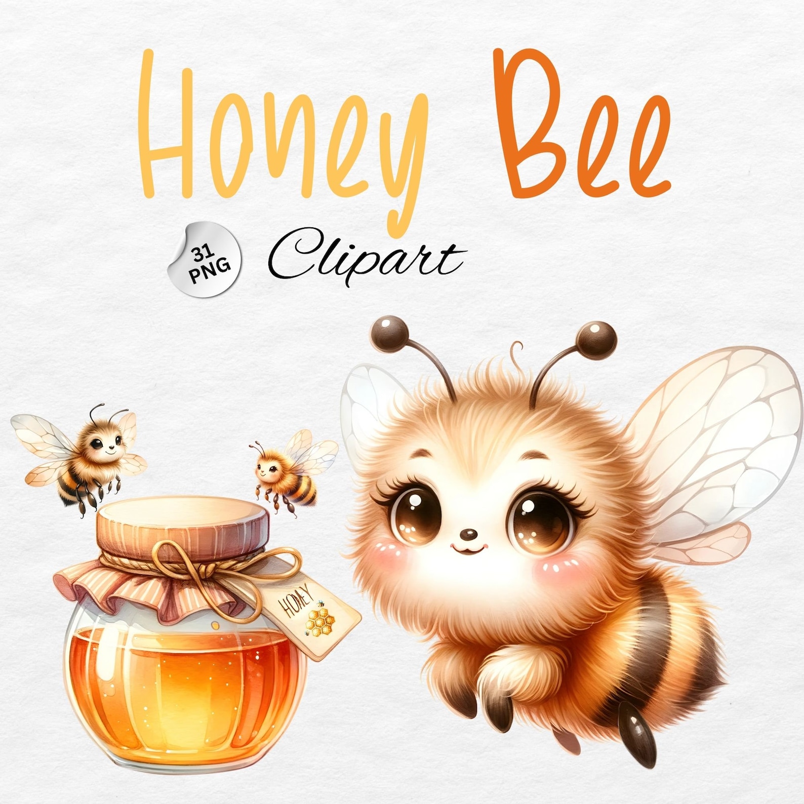 31 Cute Honey Bee PNG Clipart, Watercolor Honey Bee PNG Bundle, Baby ...