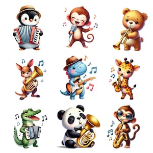 Watercolor Animals Music Clipart PNG, Musical Animals Clipart, Animal ...