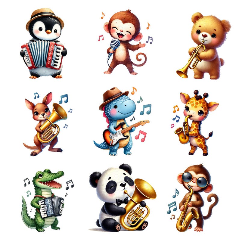 Watercolor Animals Music Clipart PNG, Musical Animals Clipart, Animal ...