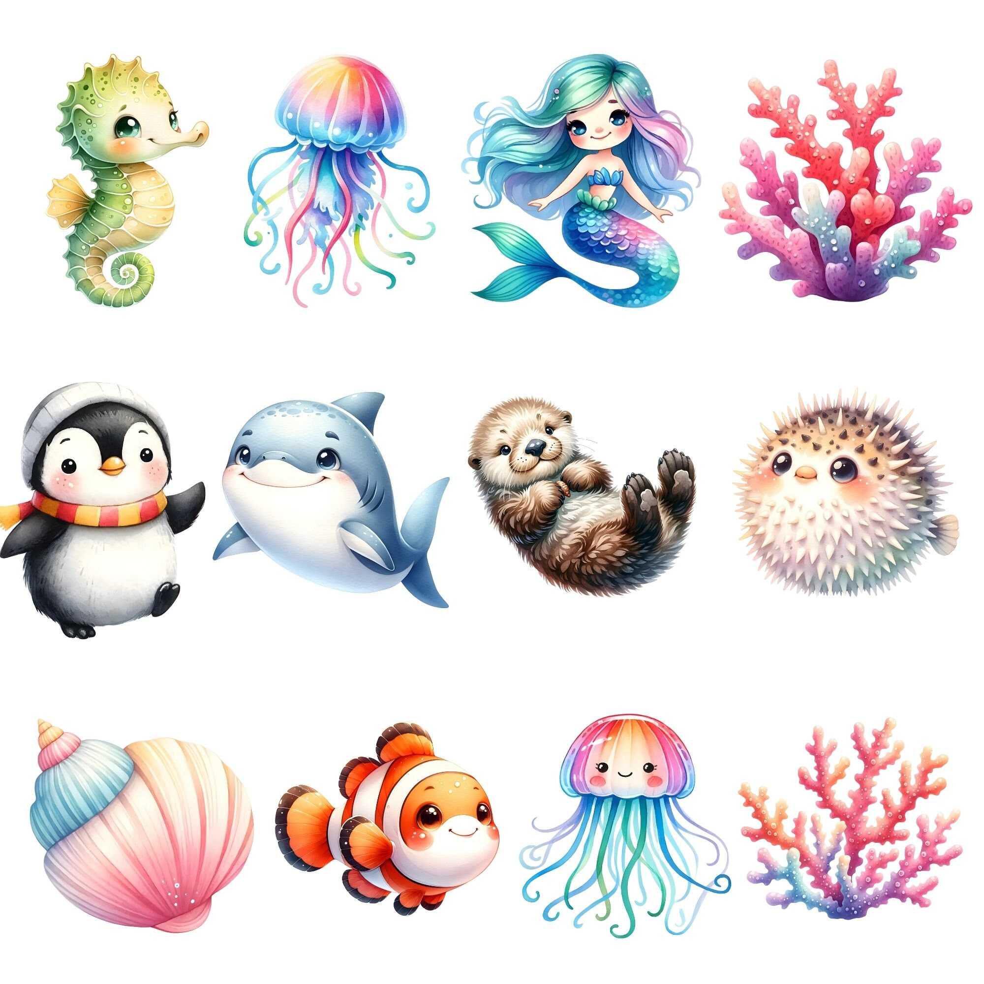 Cute Undersea Watercolor Clipart, Nursery Decor, Baby Wall Art, Baby ...