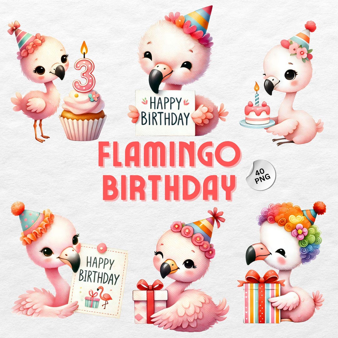 Watercolor Flamingo Birthday Clipart PNG, Cute Tropical Party Animals ...