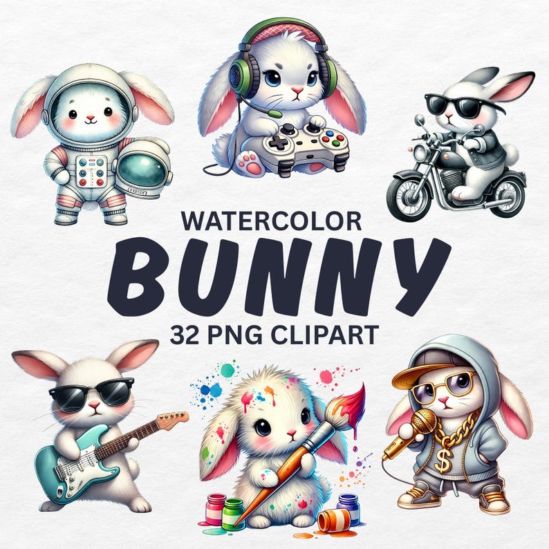 Watercolor Bunny Clipart Bundle: 32 PNG Designs (digital Download) - Etsy