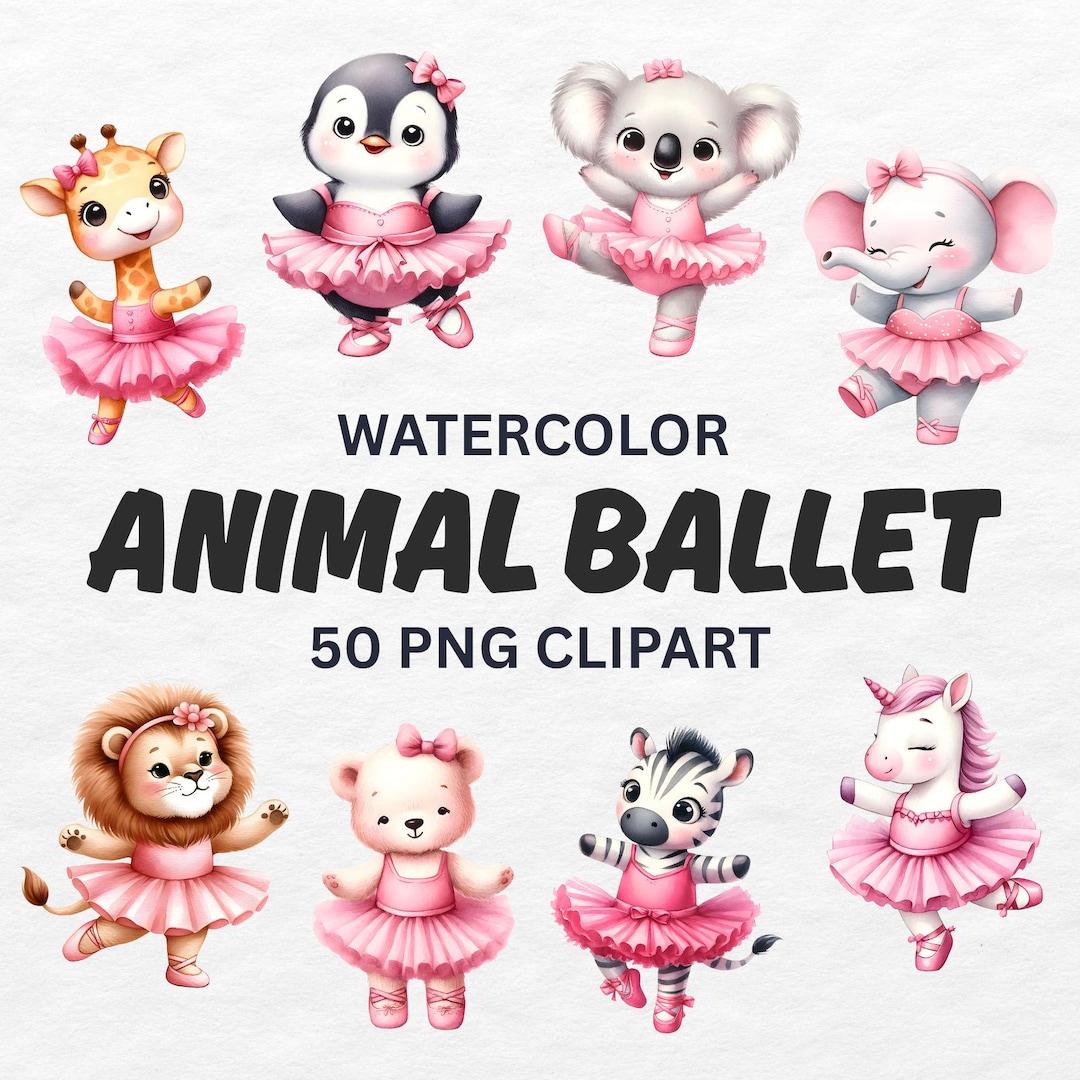 Watercolor Ballerina Animal Clipart, Cute Ballet Animal PNG Bundle, 50 ...