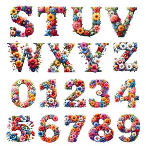 Watercolor Floral Alphabet Clipart: Flower Font (PNG, Digital Download ...
