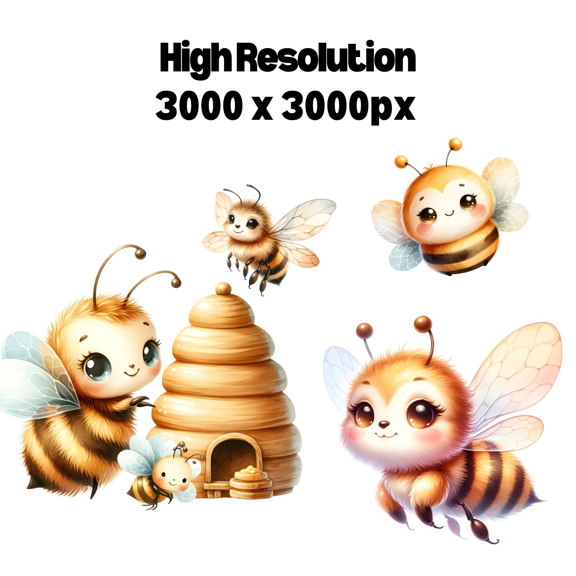 31 Cute Honey Bee PNG Clipart, Watercolor Honey Bee PNG Bundle, Baby ...