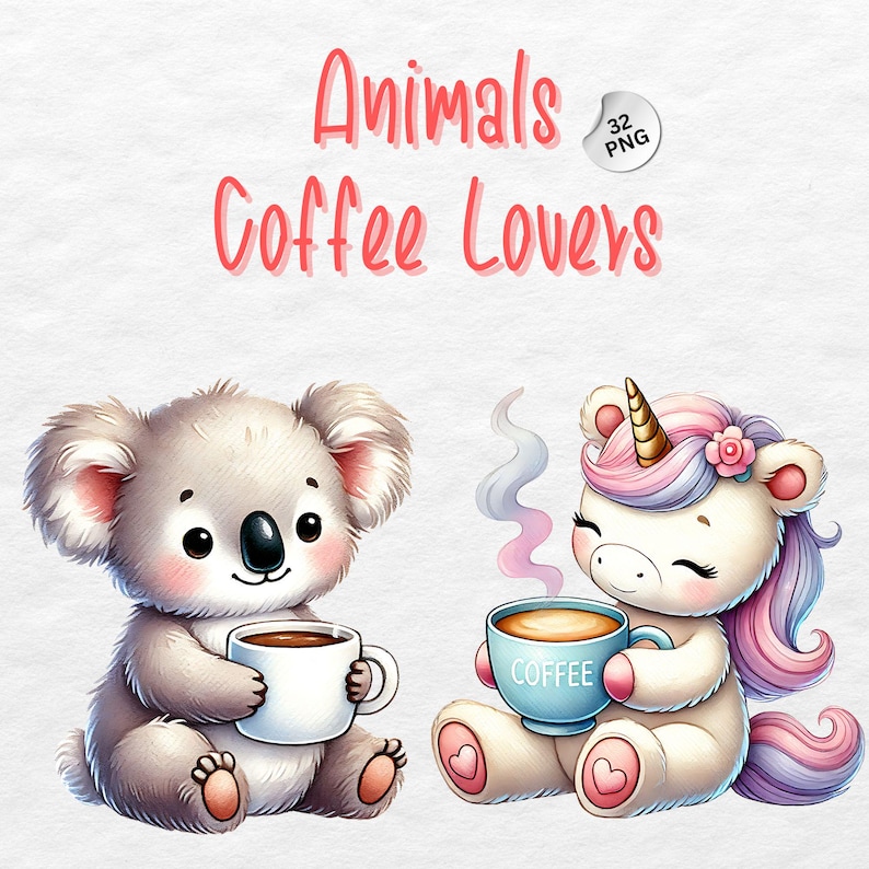 Watercolor Coffee Lover Animals Clipart PNG, Coffee Animals Clipart ...