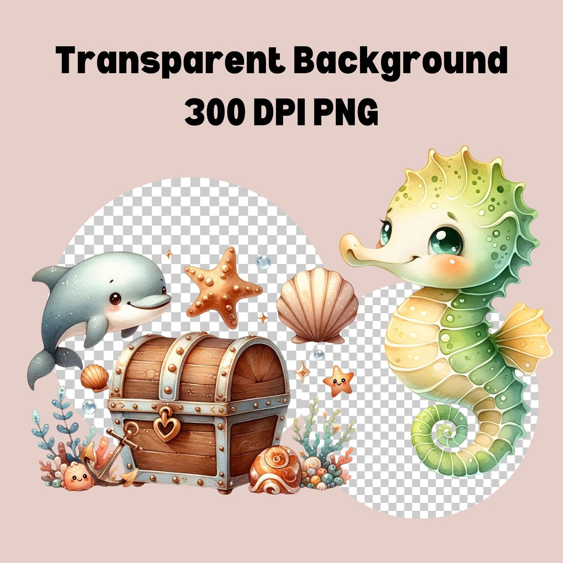 38 Undersea Watercolor Clipart Bundle, Cute Ocean Animal PNG, Nursery ...