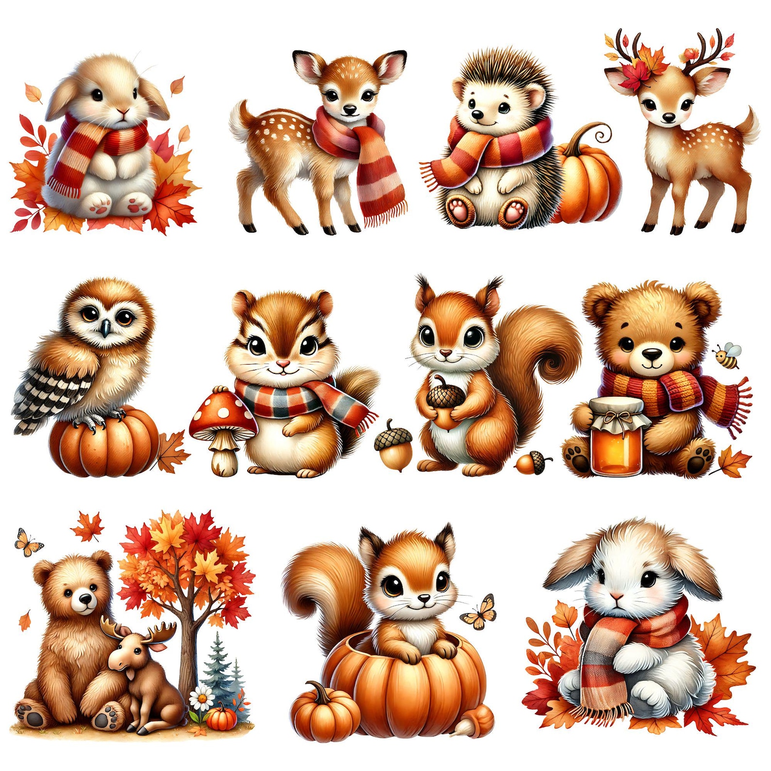Watercolor Autumn Animals Clipart PNG, Cute Fall Animals, Animals ...