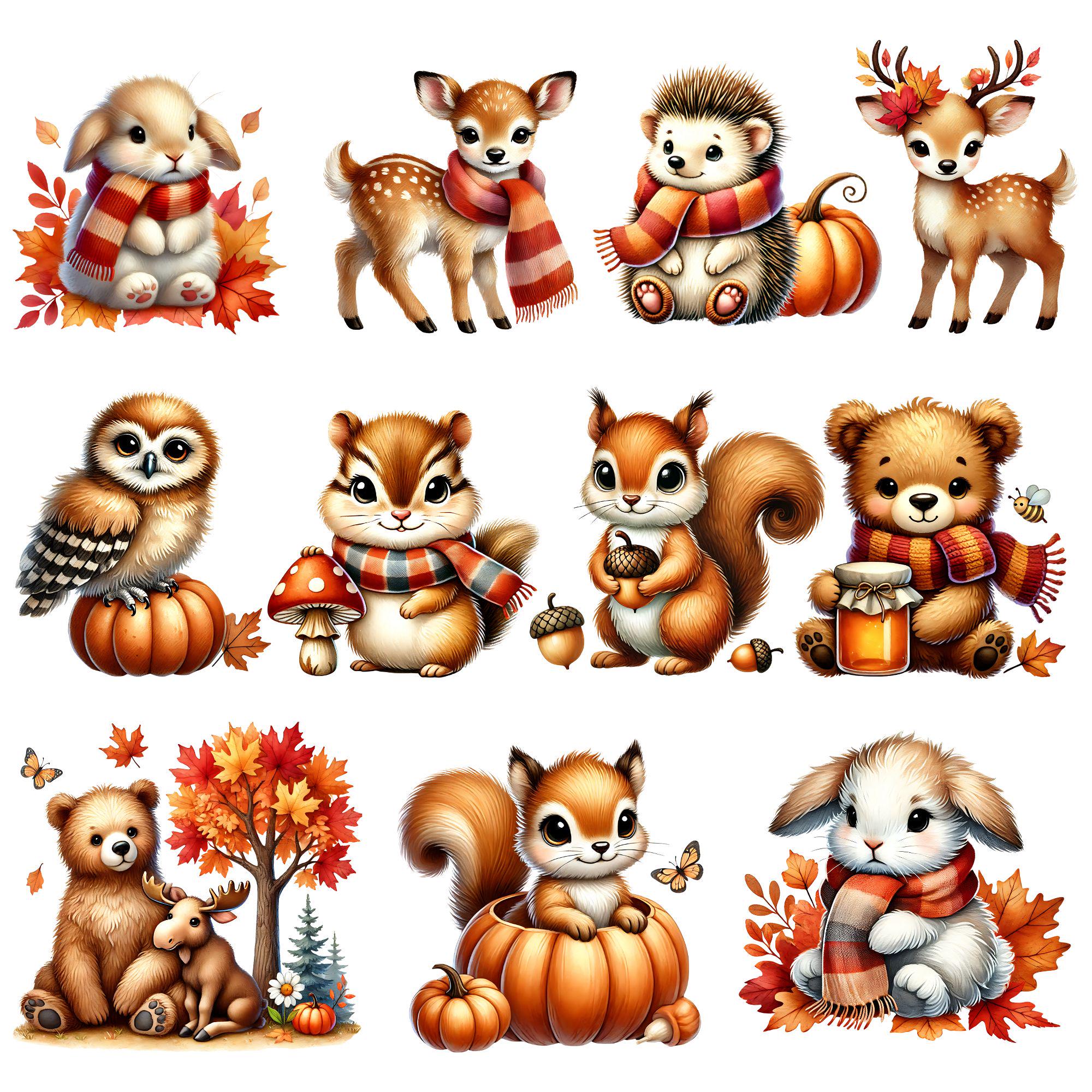 Watercolor Autumn Animals Clipart PNG, Cute Fall Animals, Animals ...