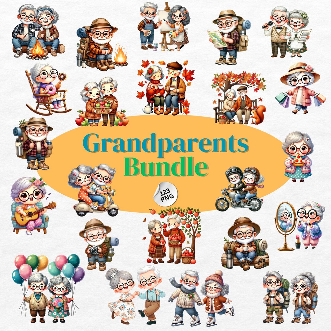 Grandparents Clipart Bundle 123 PNG, Cute Cartoon Grandparents, Family ...