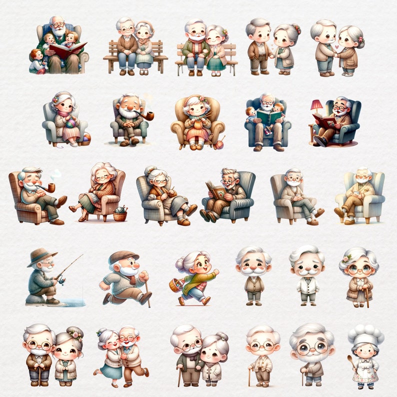 Big Bundle 123 Grandparent Clipart, Family Clipart, Grandparent PNG ...