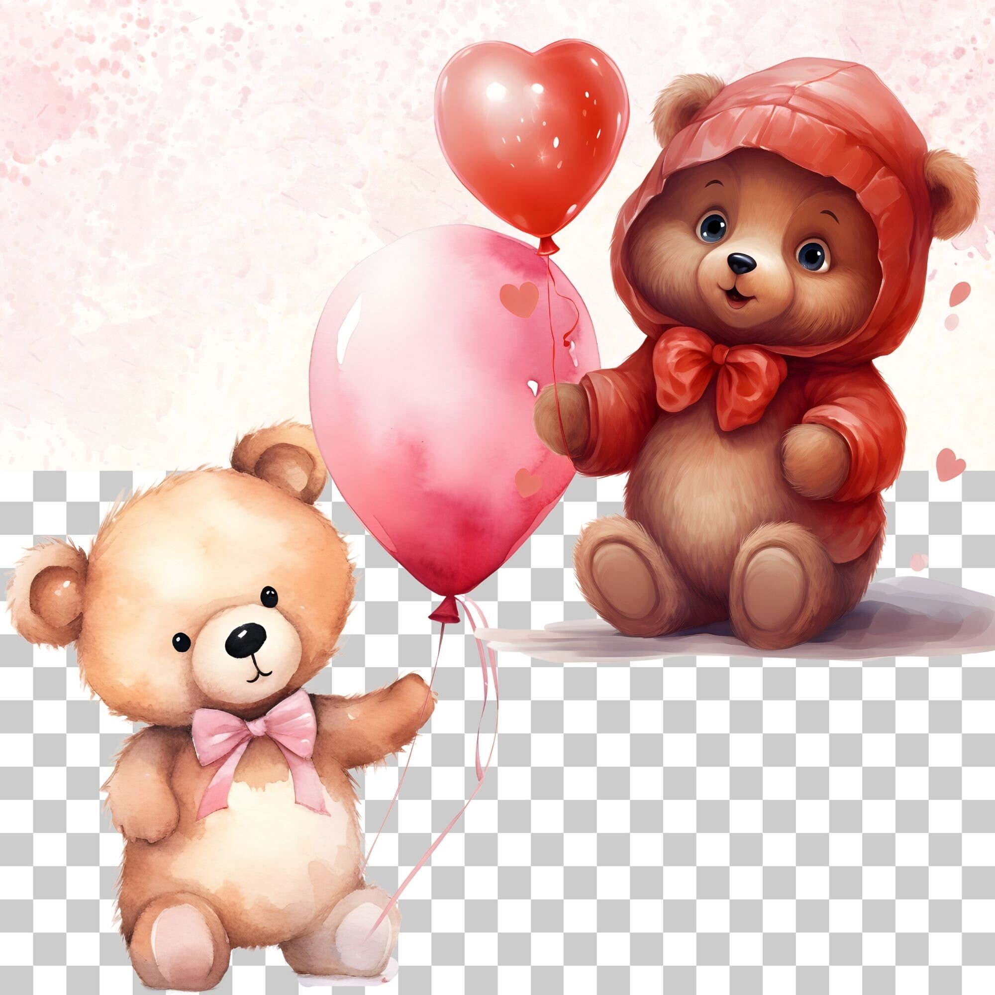 Watercolor Valentines Teddy Bear Clipart, 40 PNG Valentines Day Clipart ...