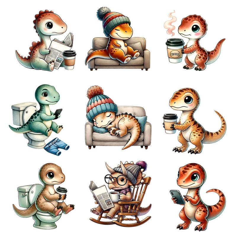 Watercolor Dinosaur Clipart PNG, Nursery Decor (40 Images) (digital ...