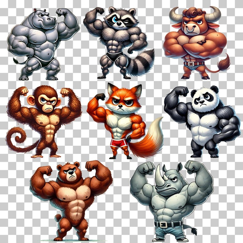 Watercolor Muscular Animal Clipart: Gym Fitness PNG (digital Download ...