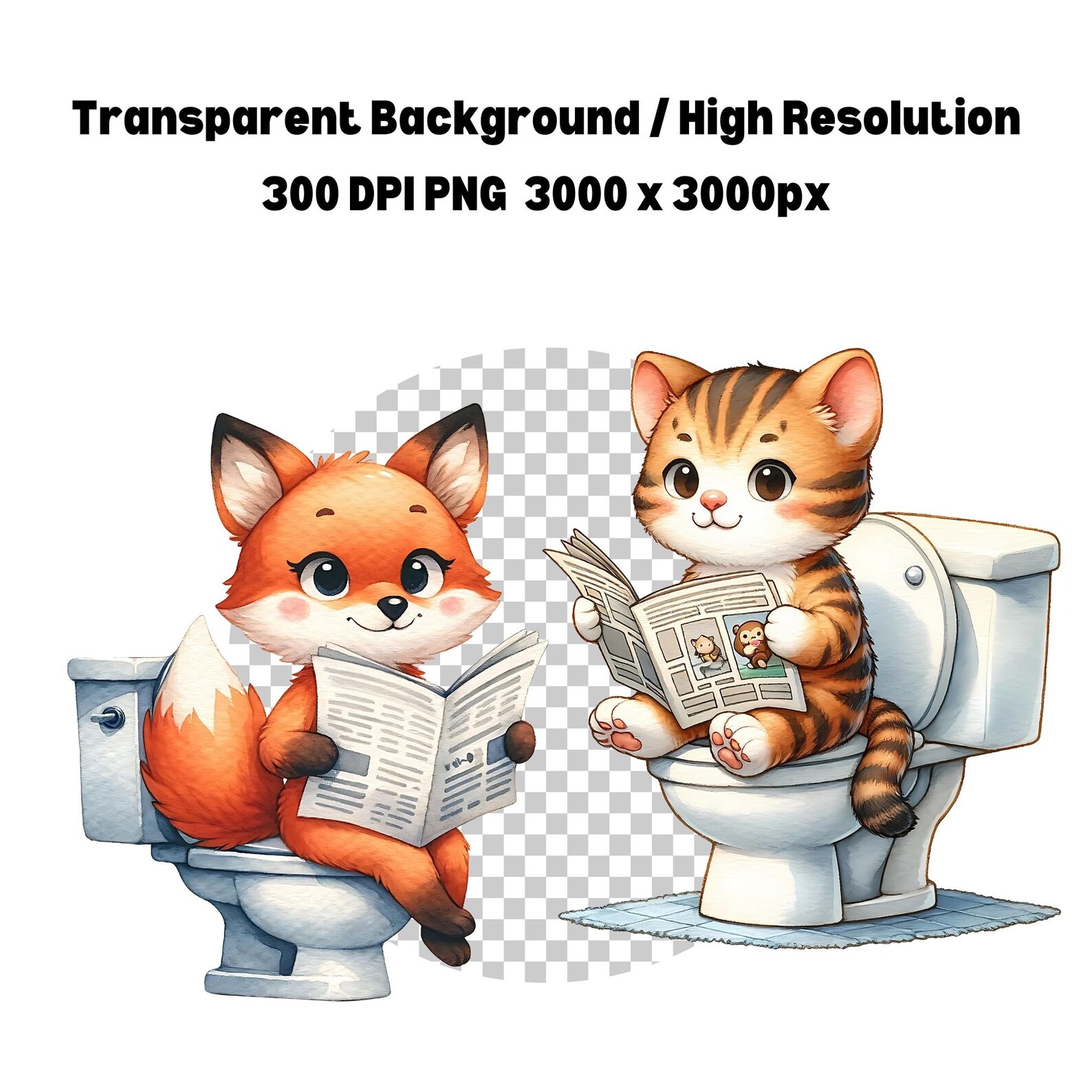Watercolor Animal Toilet Clipart: 35 PNG Nursery Prints (digital ...