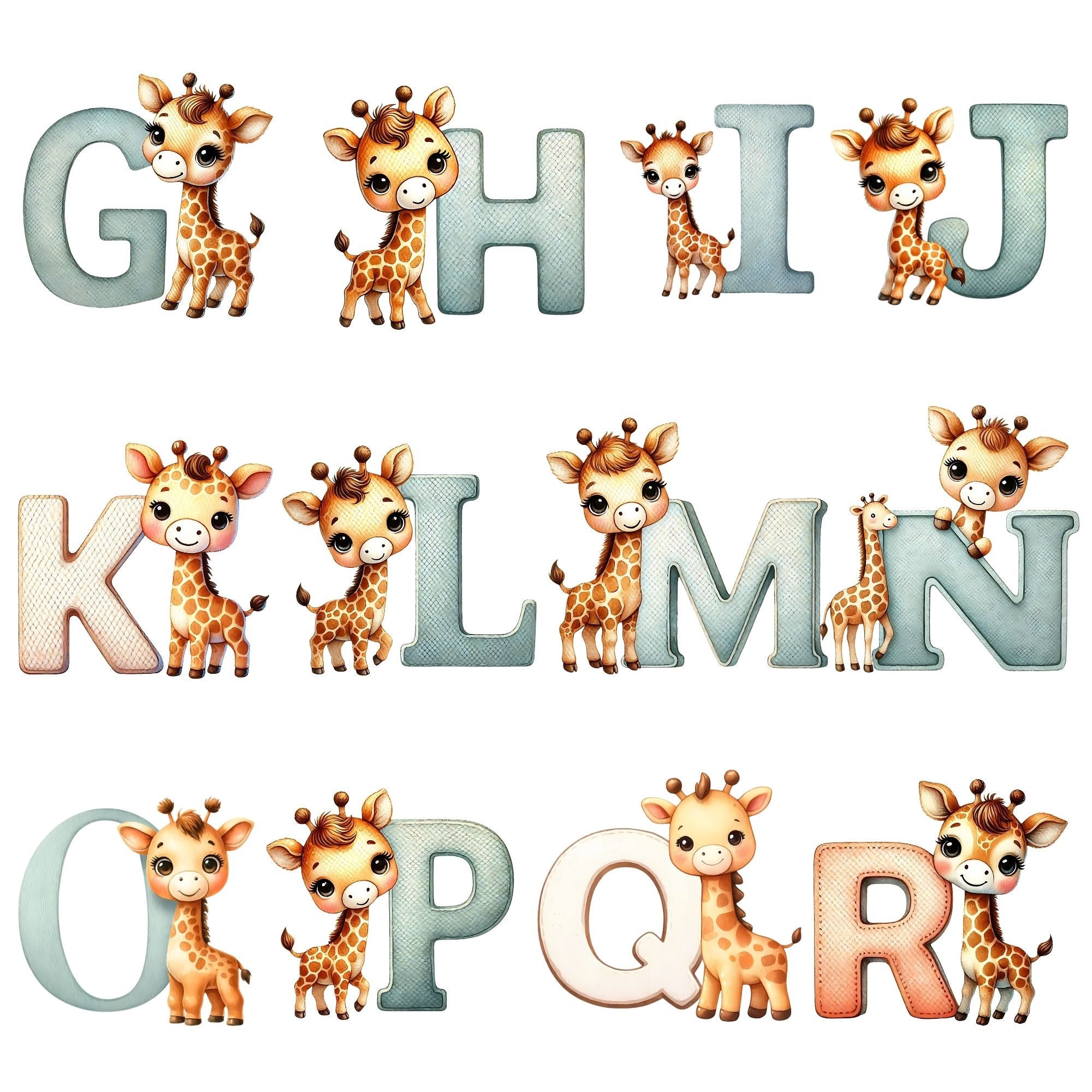 Watercolor Giraffe Alphabet A-Z Clipart, Alphabet Png Letters & Numbers ...