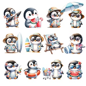 Watercolor Summer Penguin Clipart, Baby Cute Penguin PNG, Nursery Decor ...