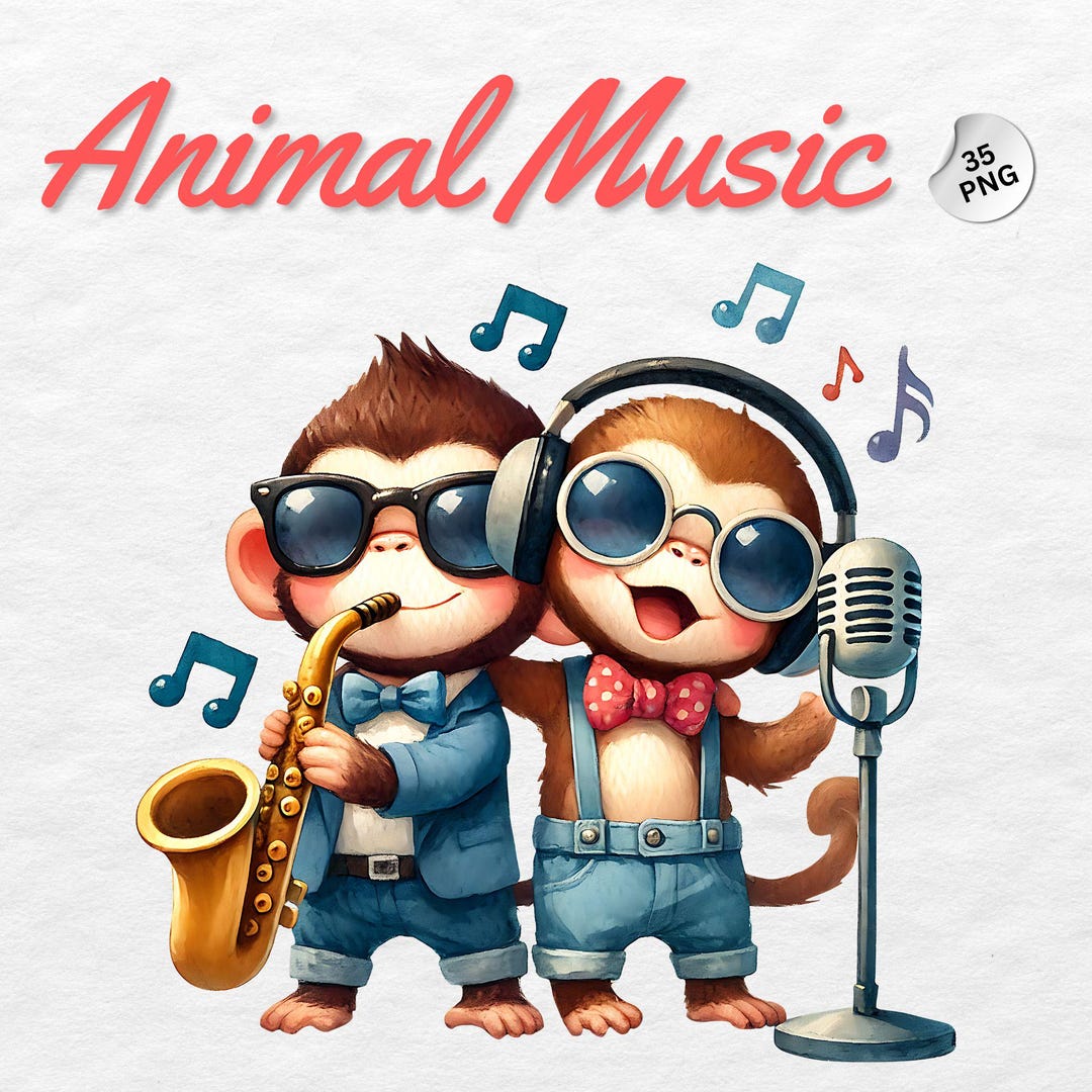 Watercolor Animals Music Clipart PNG, Musical Animals Clipart, Animal ...