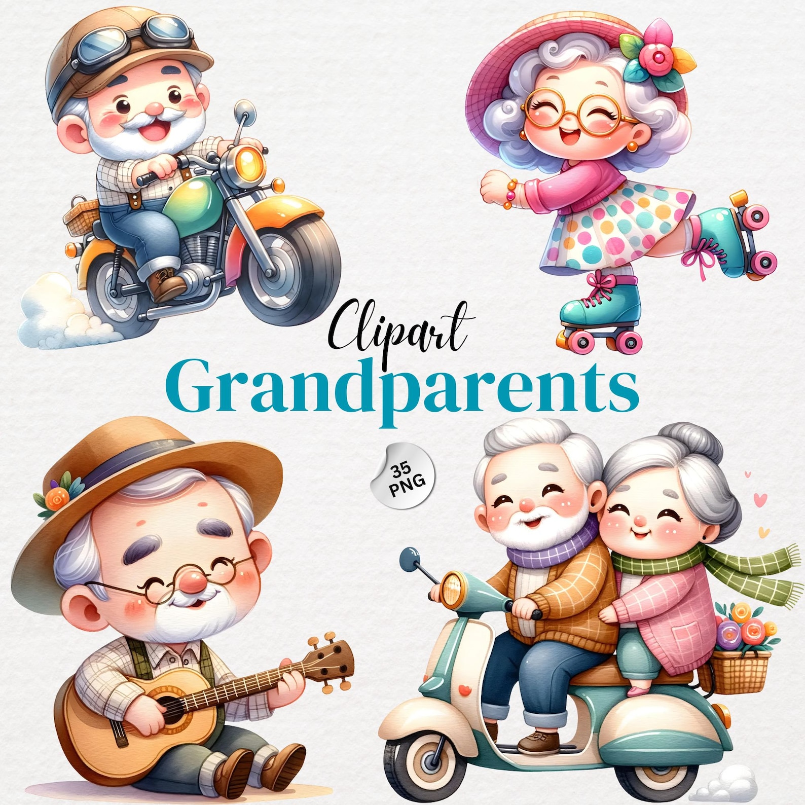 Watercolor Grandparent Clipart Bundle: 35 PNG Family Graphics (digital ...