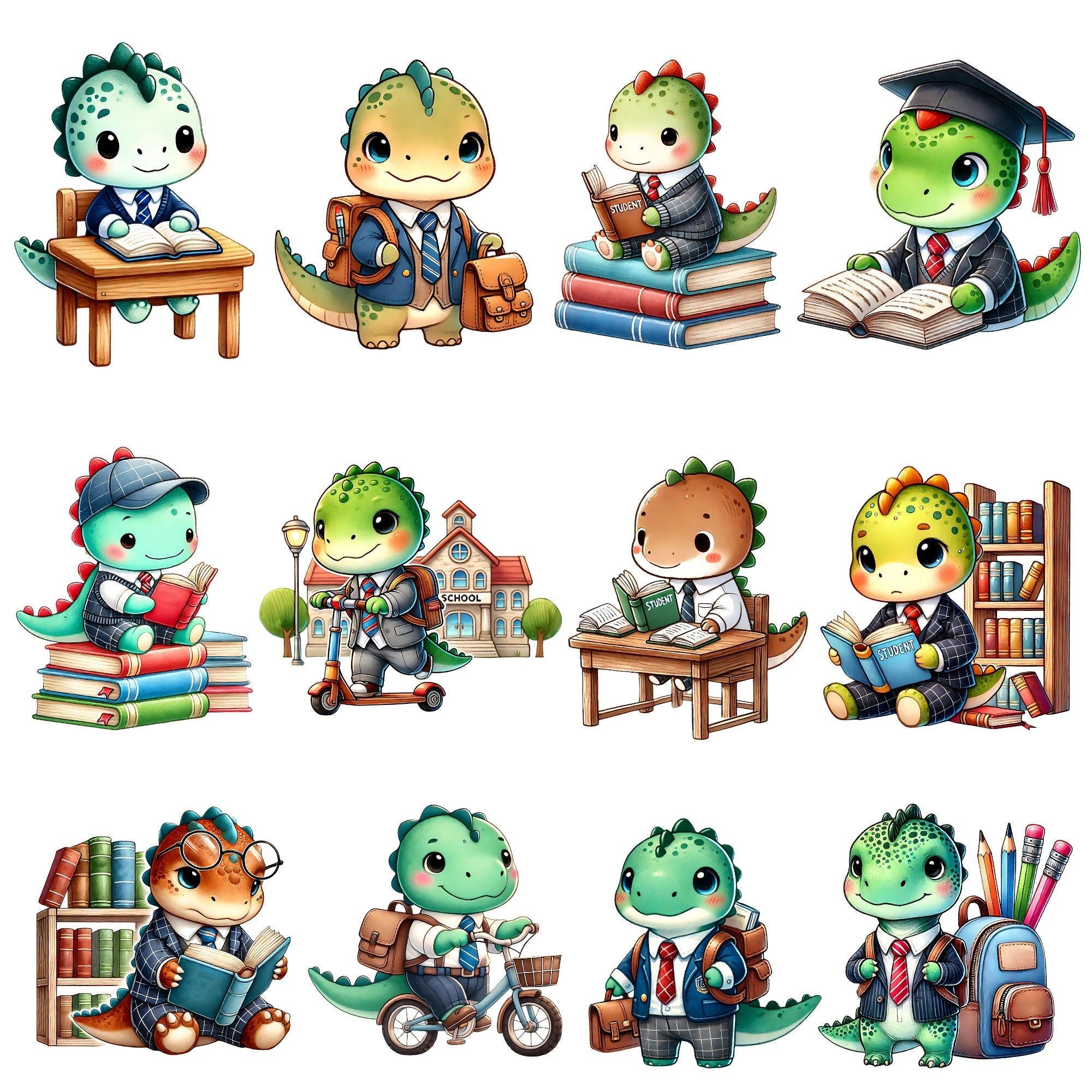 Watercolor Dinosaur School Clipart Png, Nursery Decor, Dinosaur Back to ...