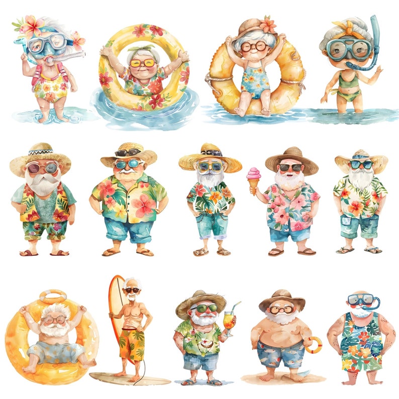 Watercolor Summer Grandparent Clipart Png, Grandma Clipart, Grandpa ...