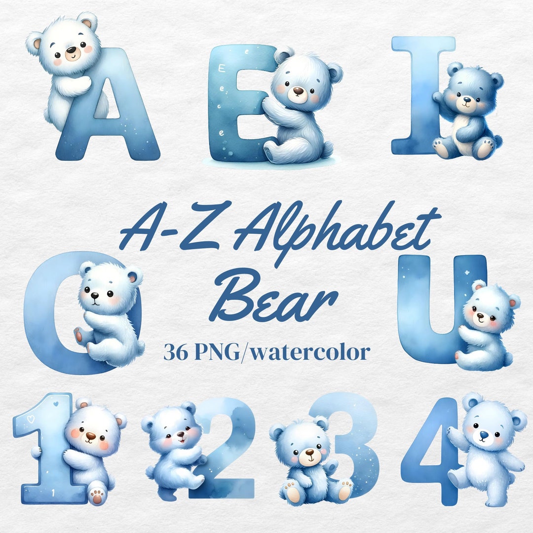 Watercolor Teddy Bear Alphabet Clipart, Alphabet Png, Nursery Decor ...