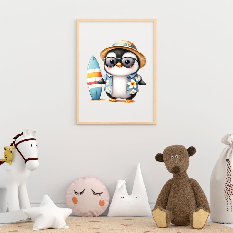 Watercolor Summer Penguin Clipart, Baby Cute Penguin PNG, Nursery Decor ...