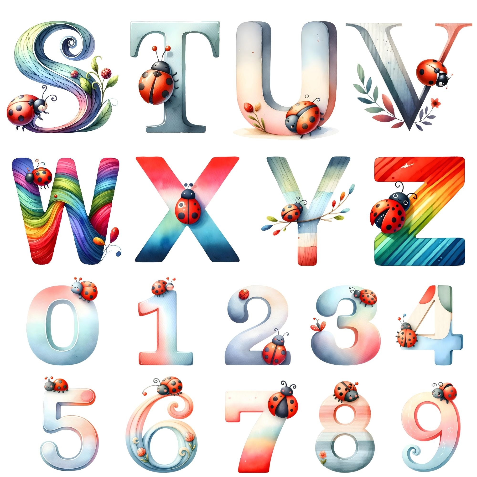Watercolor Ladybug Alphabet Clipart, Alphabet Png, Nursery Decor ...