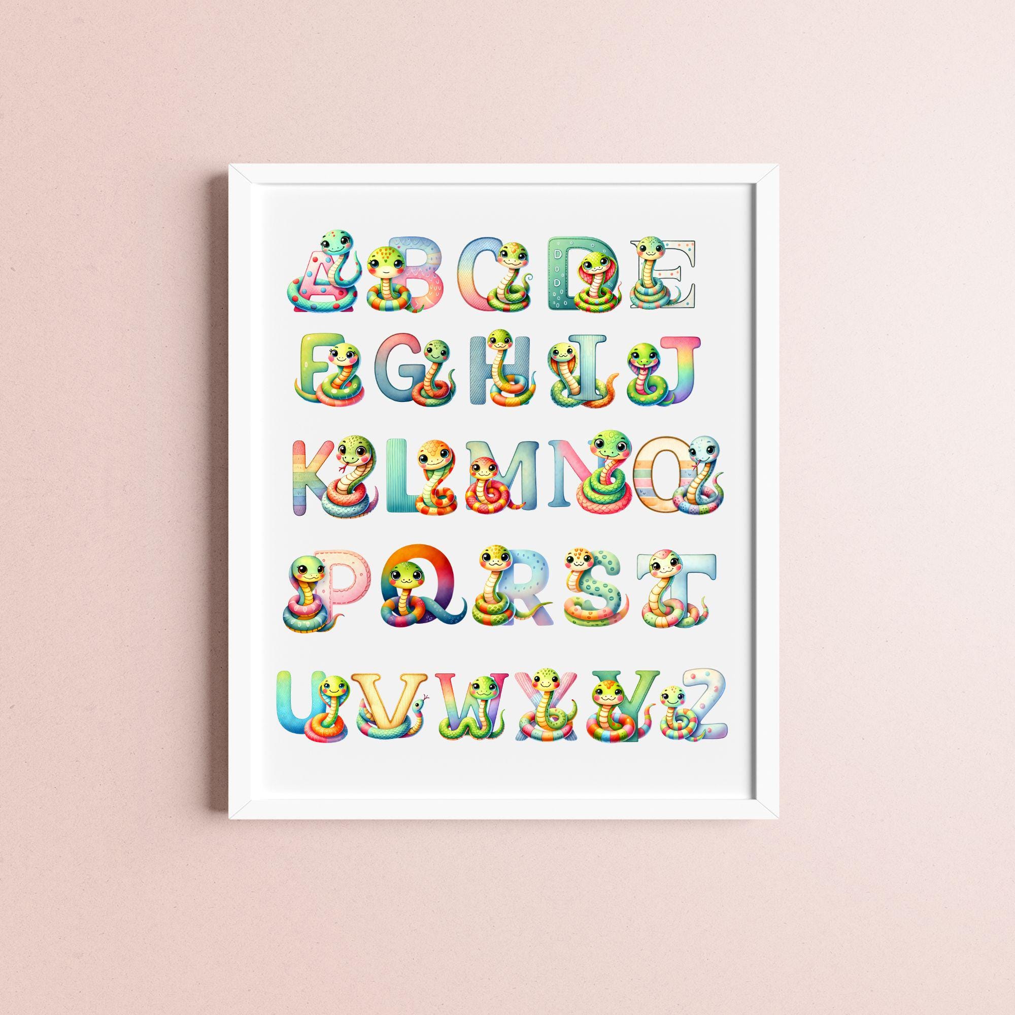 A-Z Snake Alphabet Clipart, Cute Watercolor Snake Letters PNG, Digital ...
