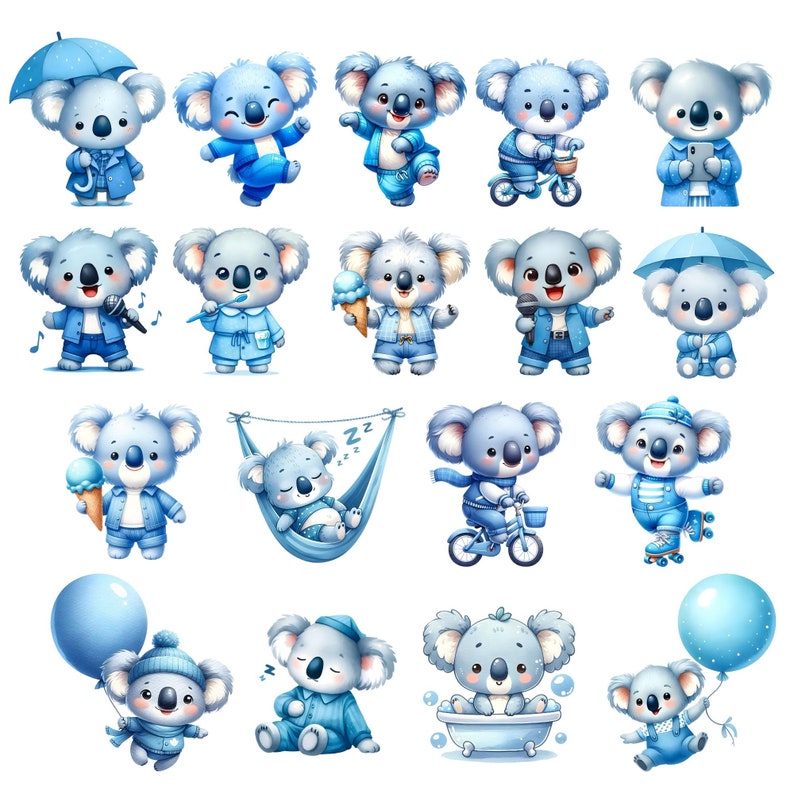Watercolor Baby Koala Clipart, Cute Koala Bear PNG, Nursery Decor, Baby ...