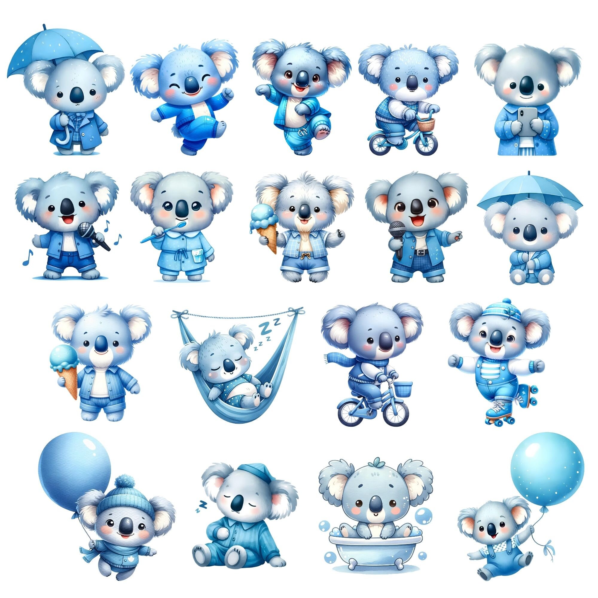 Watercolor Baby Koala Clipart, Cute Koala Bear PNG, Nursery Decor, Baby ...