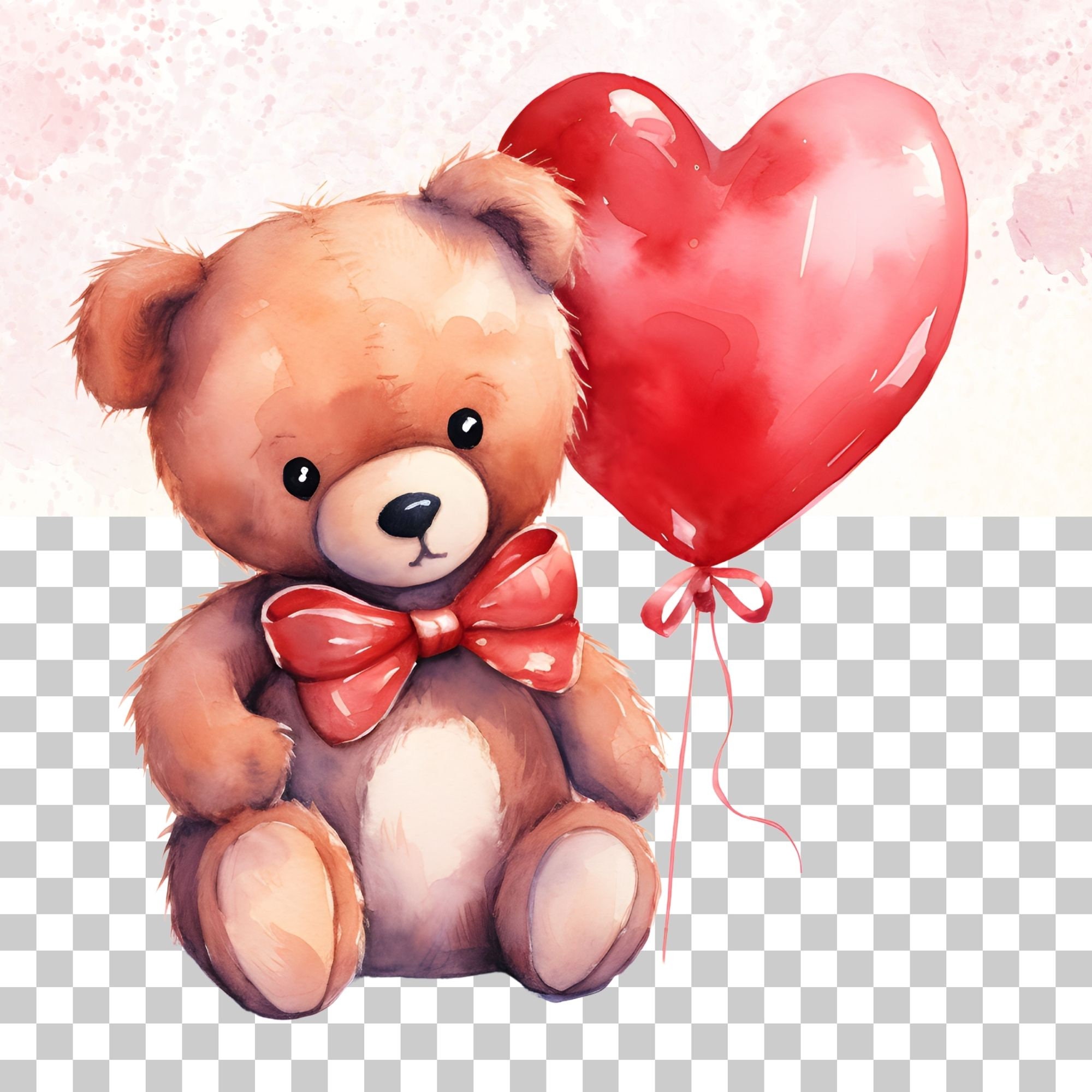 Watercolor Valentines Teddy Bear Clipart, 40 PNG Valentines Day Clipart ...