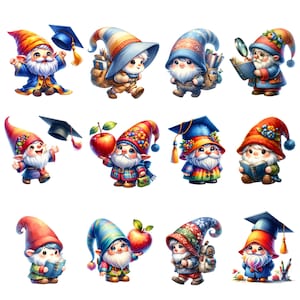 Back to School Gnome Clipart Bundle, Watercolor Gnomes PNG, Graduation ...