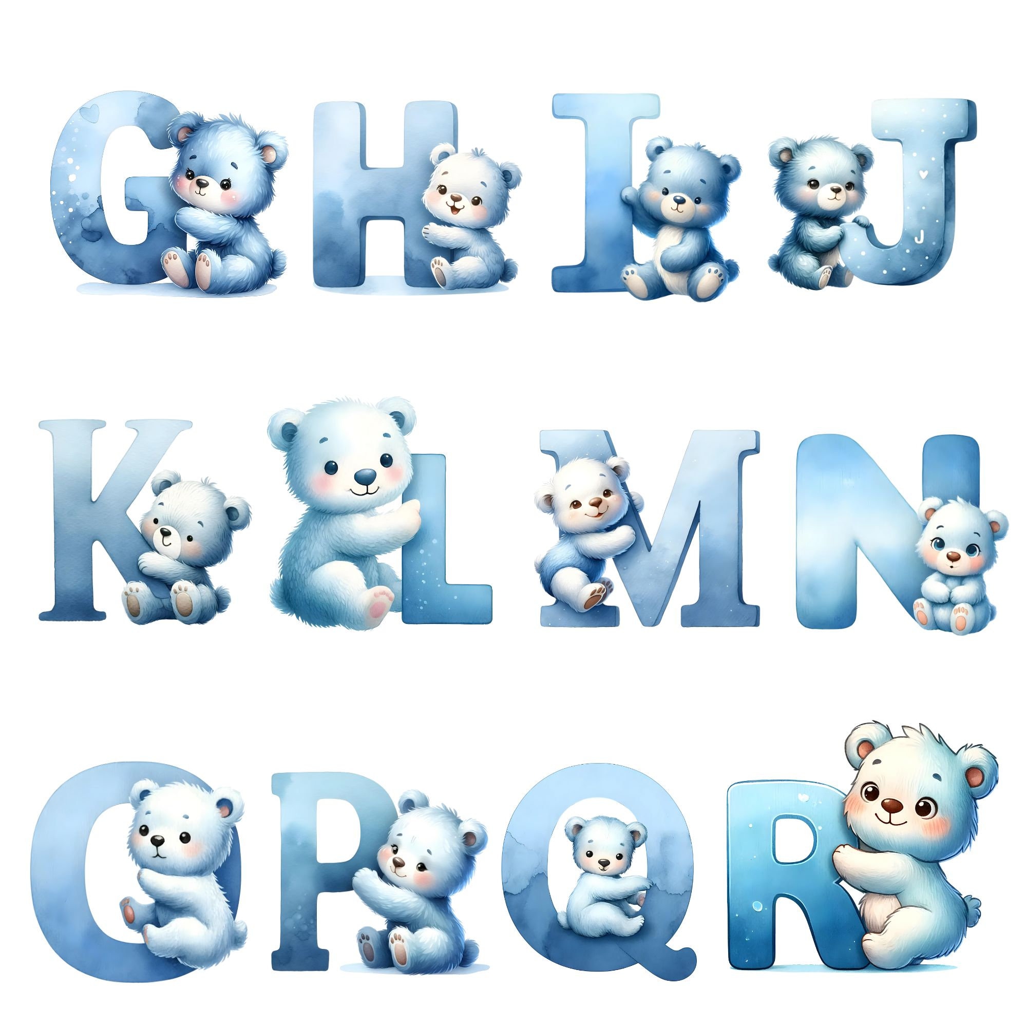 Watercolor Teddy Bear Alphabet A-Z Clipart, Alphabet Png, Nursery Decor ...