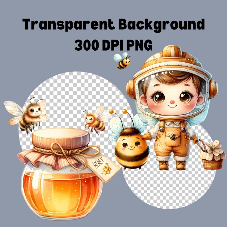 31 Cute Honey Bee PNG Clipart, Watercolor Honey Bee PNG Bundle, Baby ...