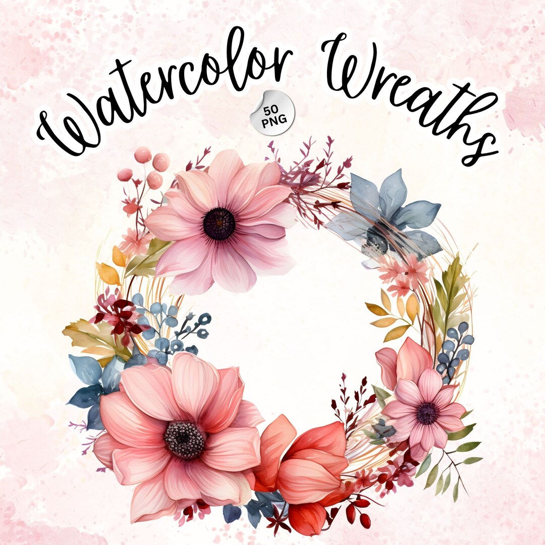 50 Watercolor Flower Wreath Clipart, Floral Wreath Clipart, Wreath ...