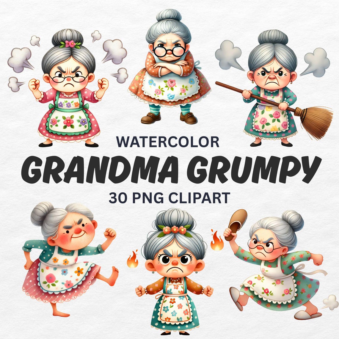 Watercolor Grumpy Grandma Clipart: 30 PNG Designs (digital Download - Etsy