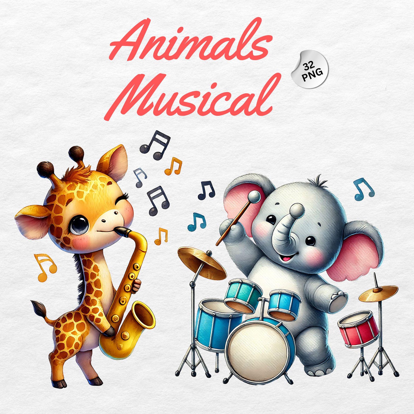 Watercolor Animals Music Clipart PNG, Musical Animals Clipart, Animal ...