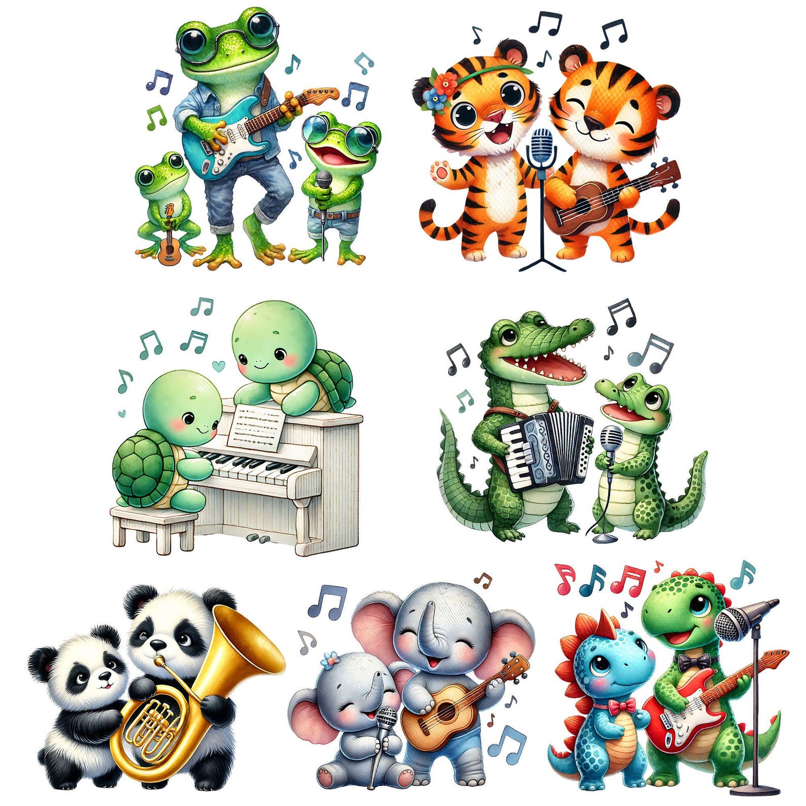 Watercolor Animals Music Clipart PNG, Musical Animals Clipart, Animal ...