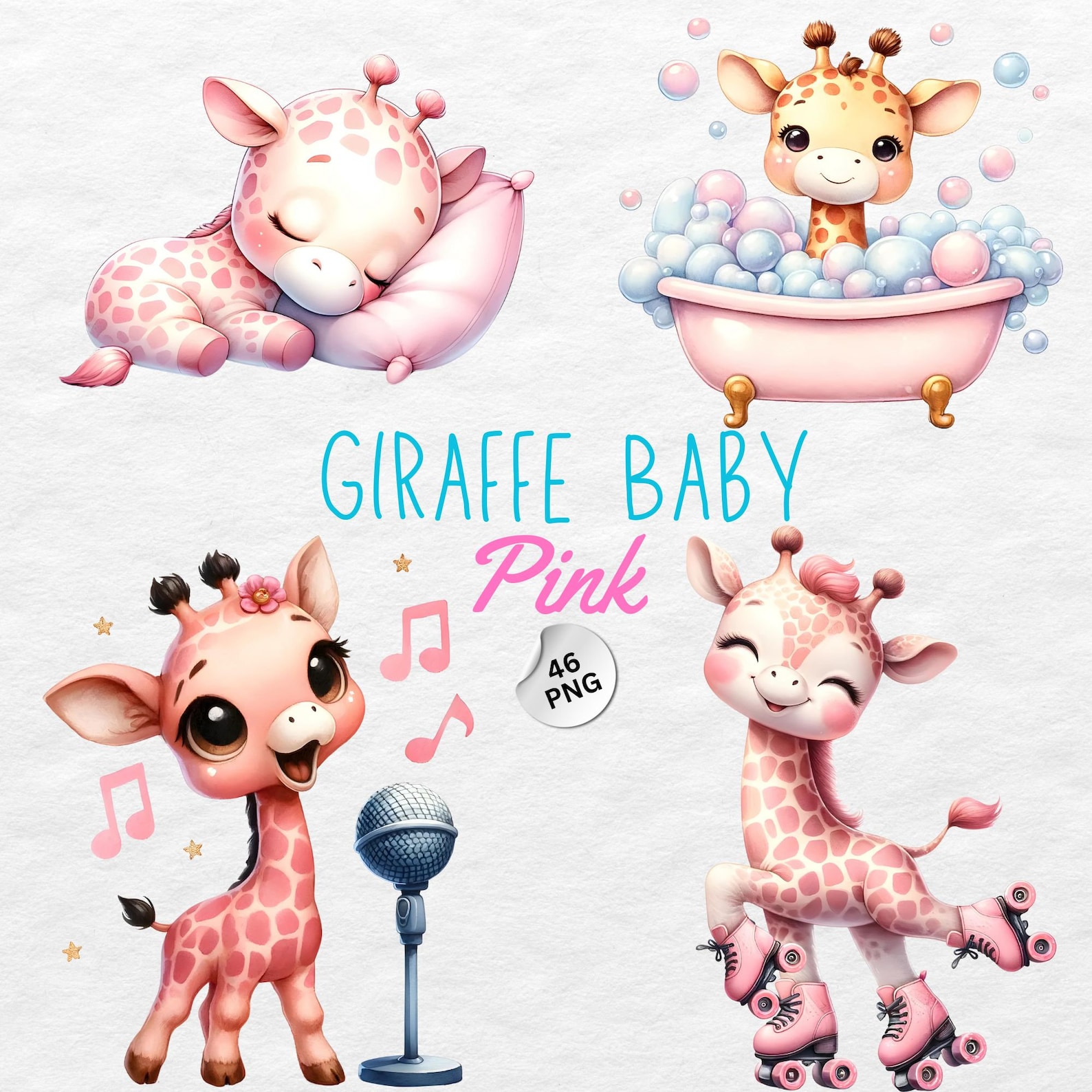 Giraffe Baby Pink Clipart, Watercolor Giraffe Kids, Giraffe Birthday ...