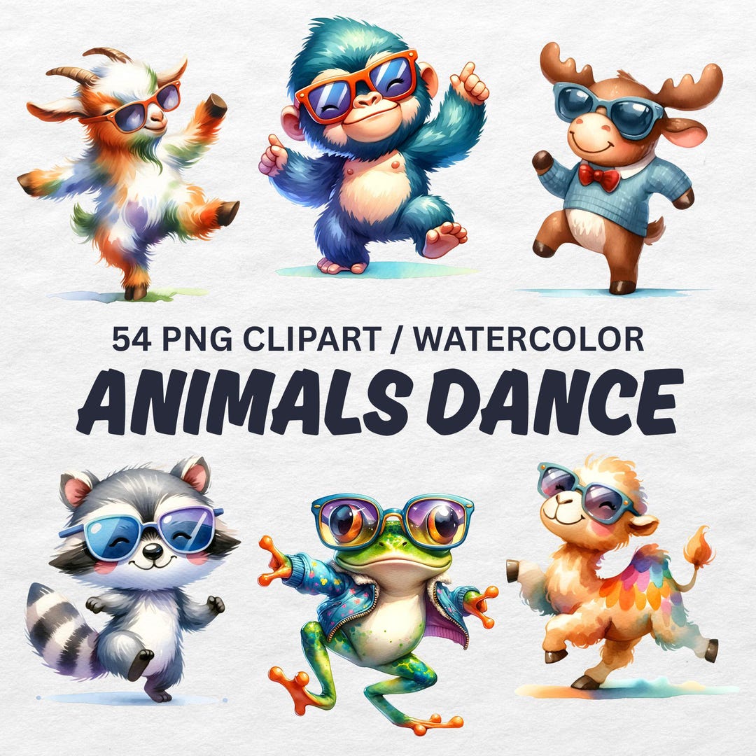Dancing Animals Watercolor Clipart: Party PNG Set (instant Download) - Etsy