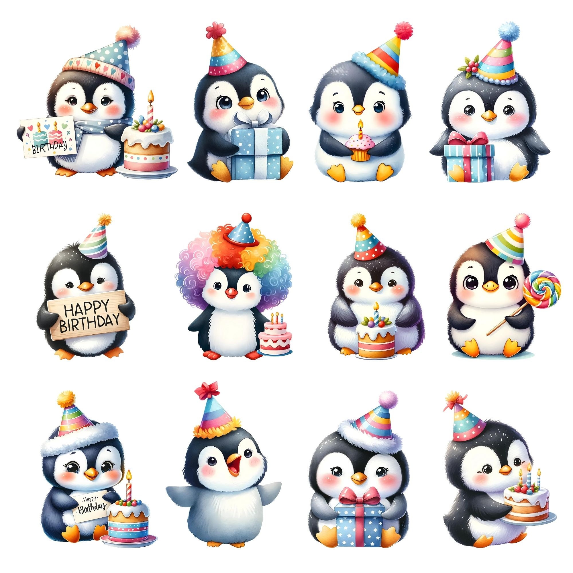 Watercolor Penguin Birthday Clipart: PNG Bundle (digital Download) - Etsy