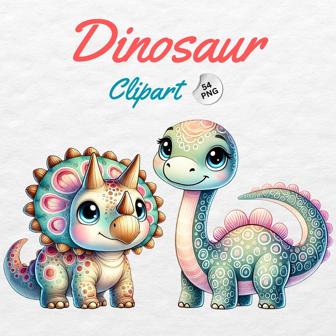 Watercolor Dinosaur Clipart PNG: Nursery Decor (54 Images) (digital ...