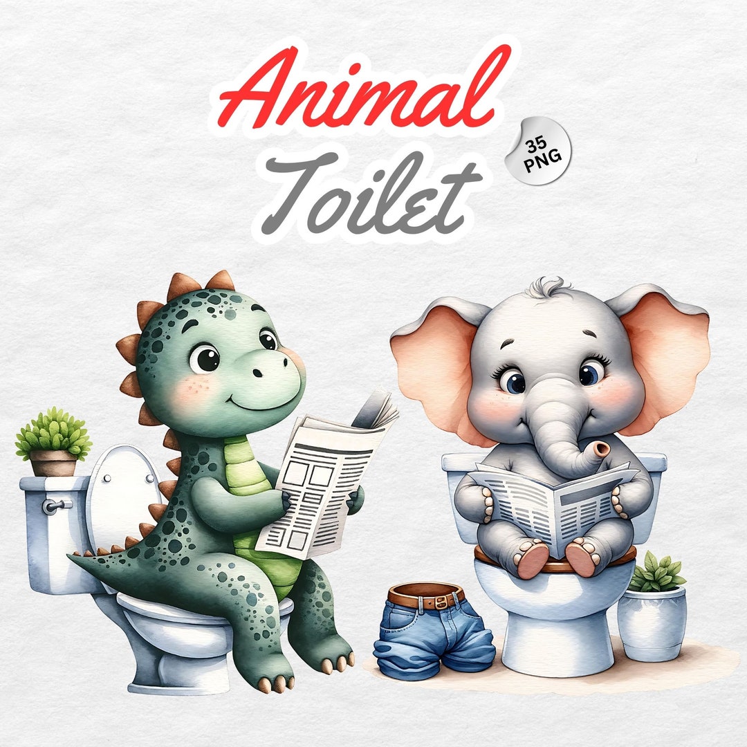 Watercolor Animal Toilet Clipart: 35 PNG Nursery Prints (digital ...