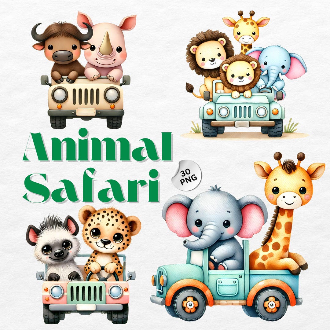 Animal Safari Clipart Bundle, Cute Safari Animals PNG, Jungle Animal ...