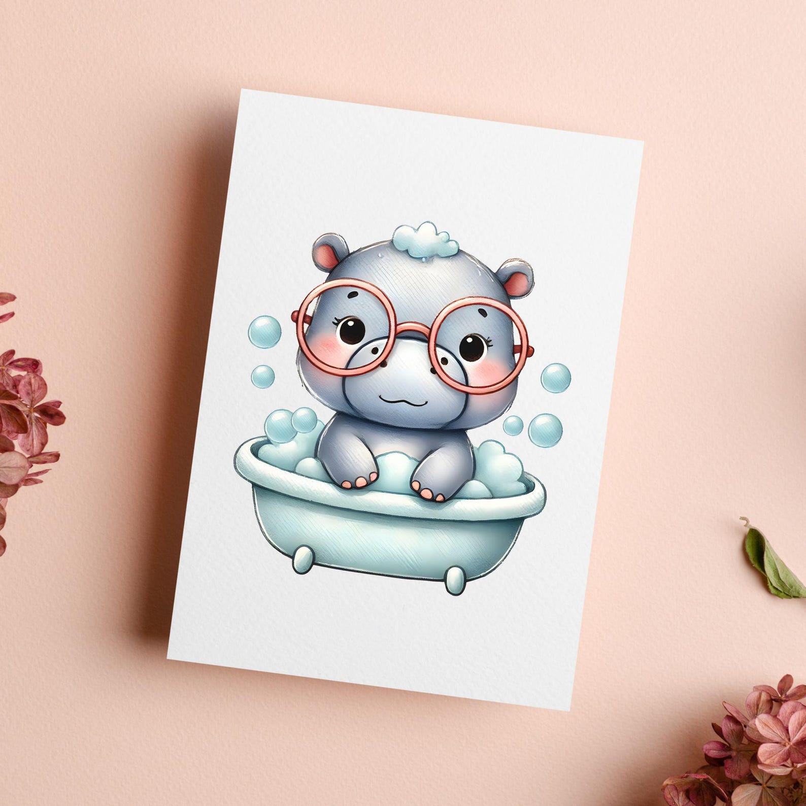 Watercolor Baby Hippo Shower Clipart, Cute Hippos in Bathtubs PNG ...